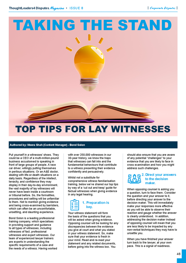 Taking The Stand - Top Tips for Lay Witnesses